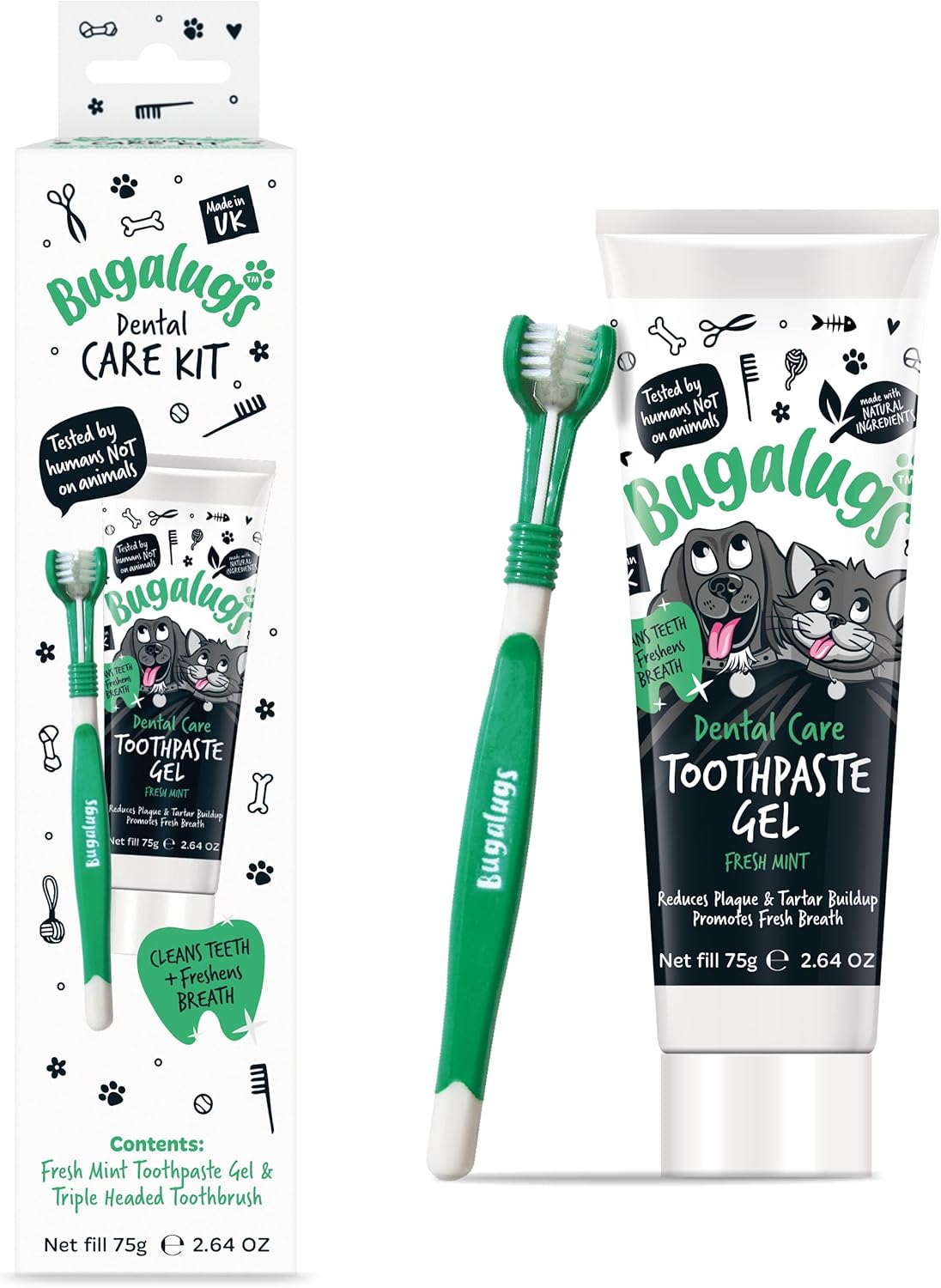 Bugalugs Dental Care Toothpaste Gel with Triple Headed Toothbrush for ...
